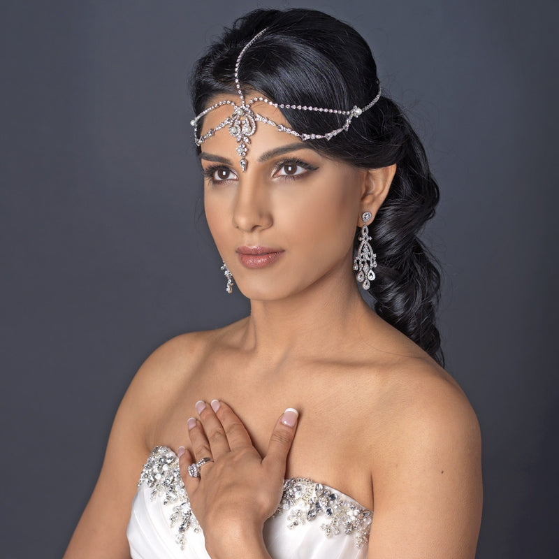 Antique Inspired Pearl & Crystal Teardrop Forehead Bridal Headpiece ...