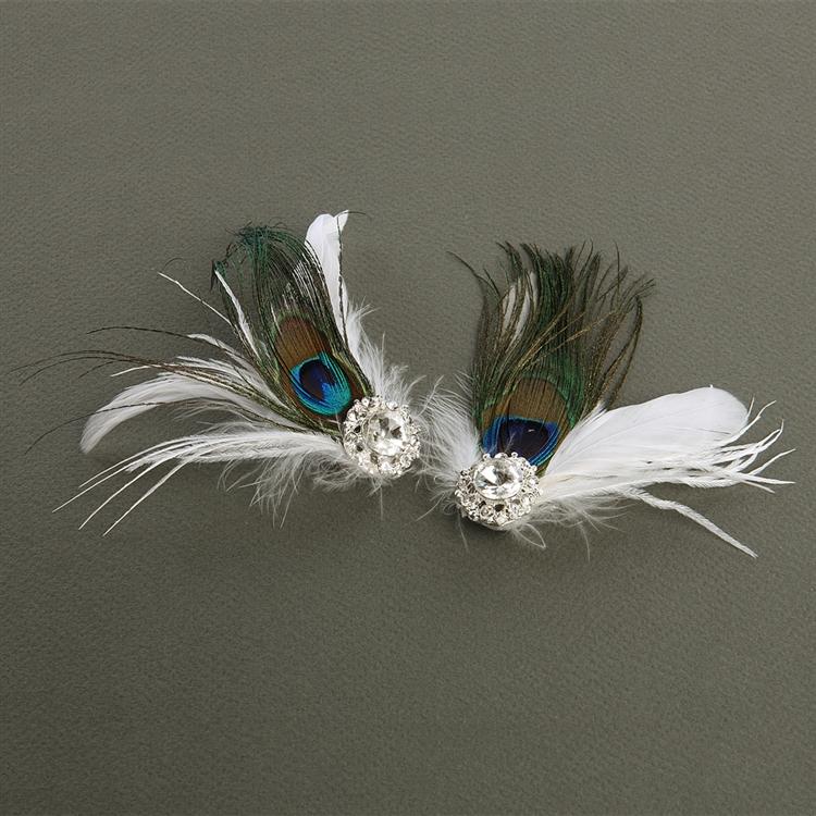 Peacock Feather Shoe Clips with Crystal – La Bella Bridal Accessories