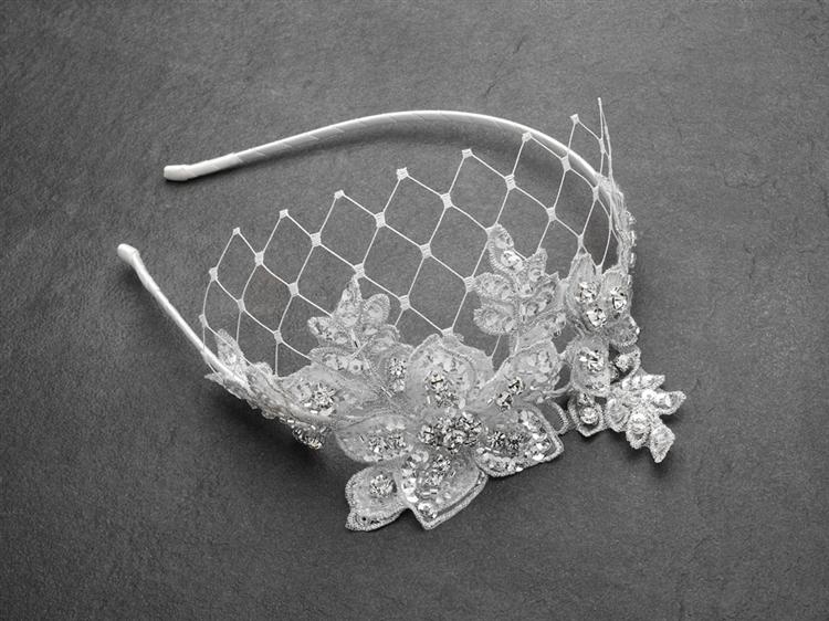 French Net Crystal Lace Bridal Headband – La Bella Bridal Accessories