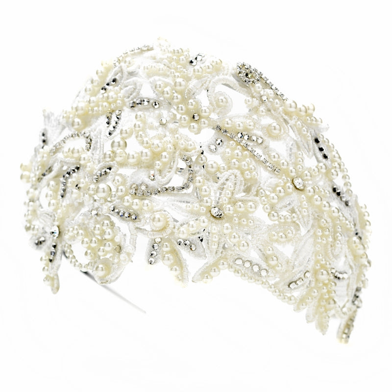 Russian Lace Pearl & Crystal Bridal Cap Headpiece – La Bella Bridal ...